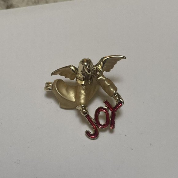 Jewelry | Gold Tone Angel Holding Red Banner Joy Tack Pin Christmas ...